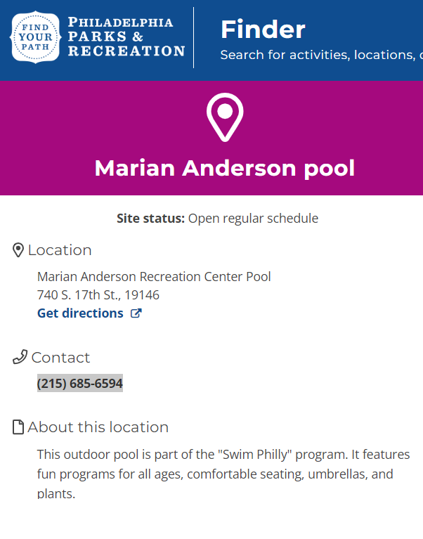 Marian Anderson Pool | Swimming Philadelphia